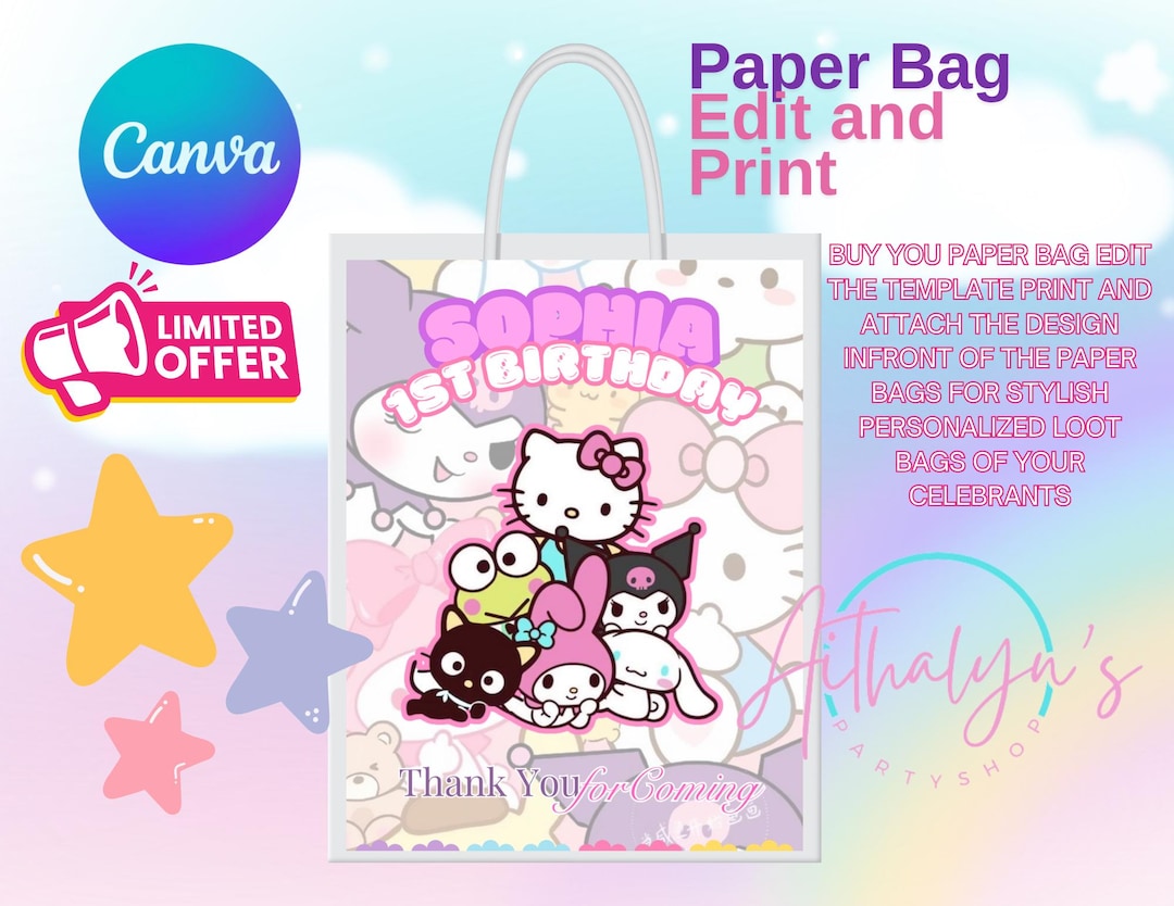 Kawaii Paper Bags Template Kitty and Friends Pastel Cute Paper Bags ...