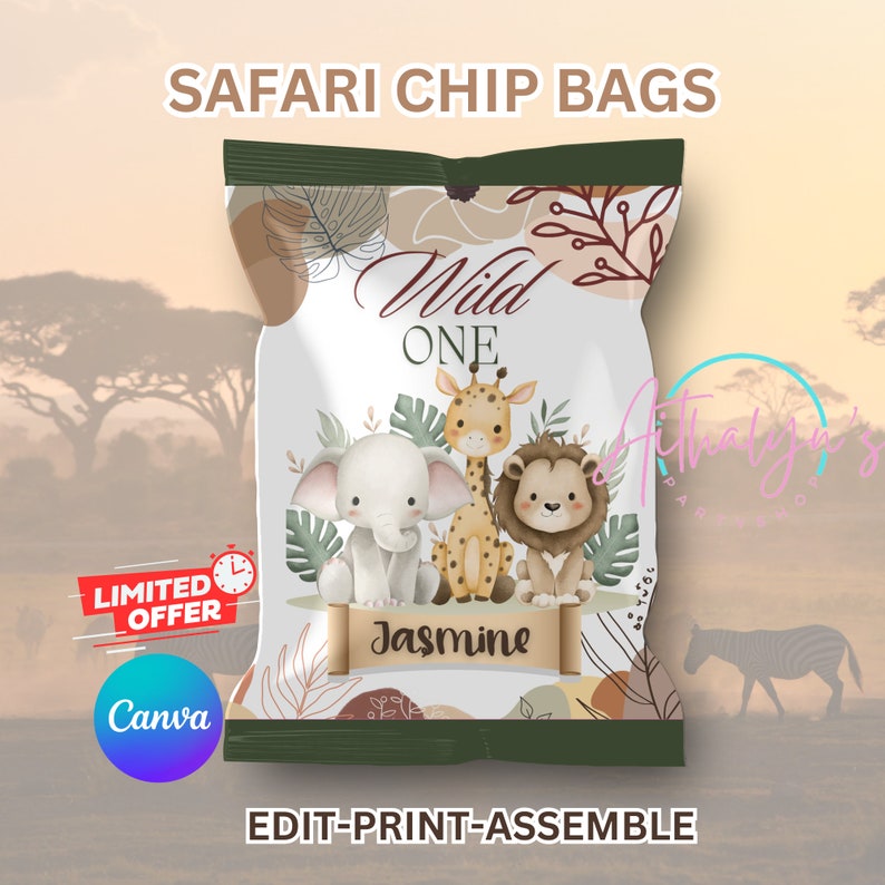 Safari Chip Bags Brown Cute Wild One Chip Bags for Birthday Safari ...