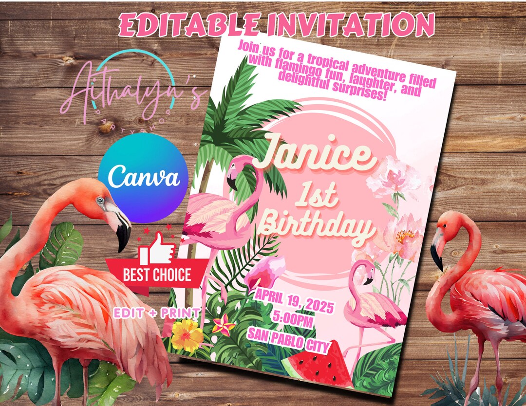 Flamingo Editable Invitation Pink Flamingo Printable Invitation Girly ...