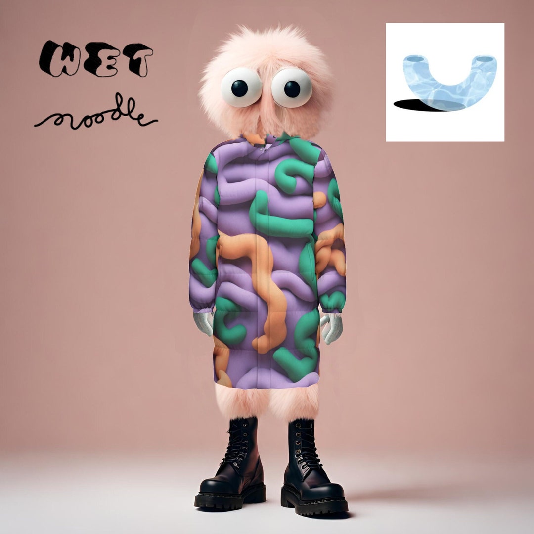 Colorful Purple Orange Green Fun Squiggles Print Long Down Puffer ...