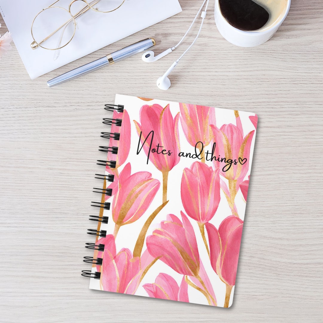 Pink Tulip Spiral Journal |floral Desk Accessories |girly |office ...