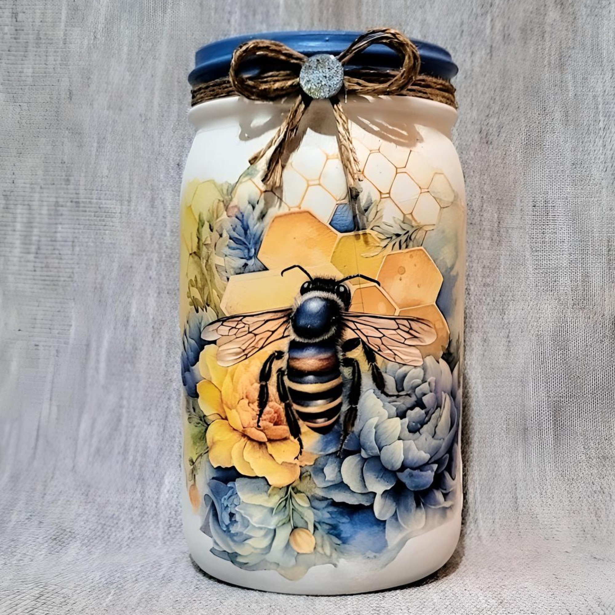 Floral Bee Decoupaged Mason Jar ~ Centerpiece/vase. Birthday Gift ...