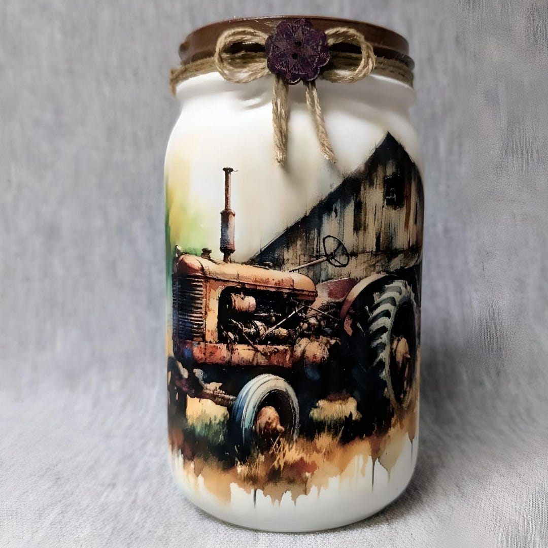 Rustic Tractor & Barn Decoupaged Mason Jar ~ Centerpiece/vase ...