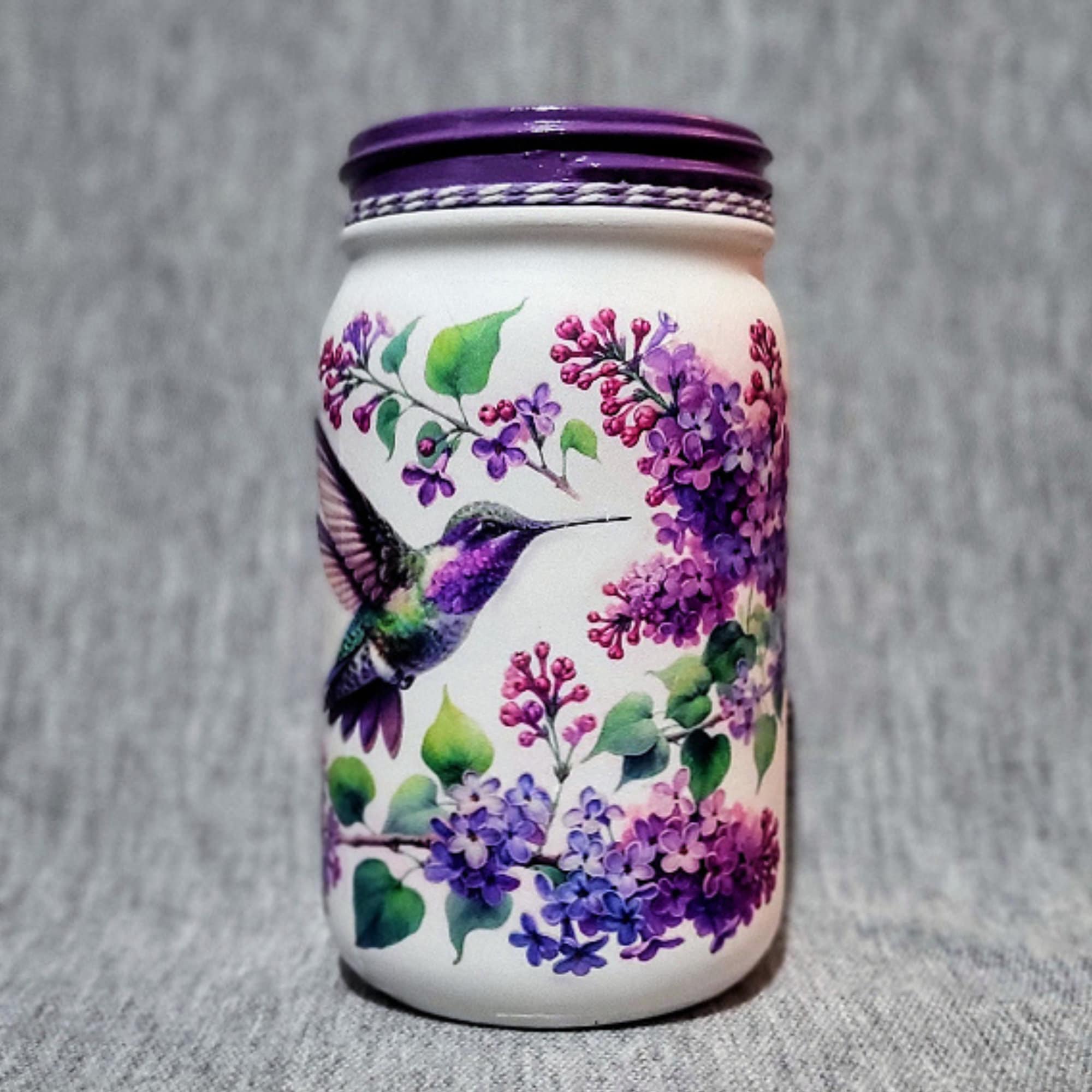 Springtime Lilacs & Hummingbird Mason Jar ~ Hand-painted and Decoupaged ...