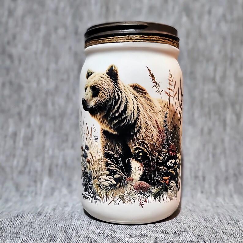 Grizzly Bear Decoupaged Mason Jar Wildlife Decor. Housewarming Gift ...