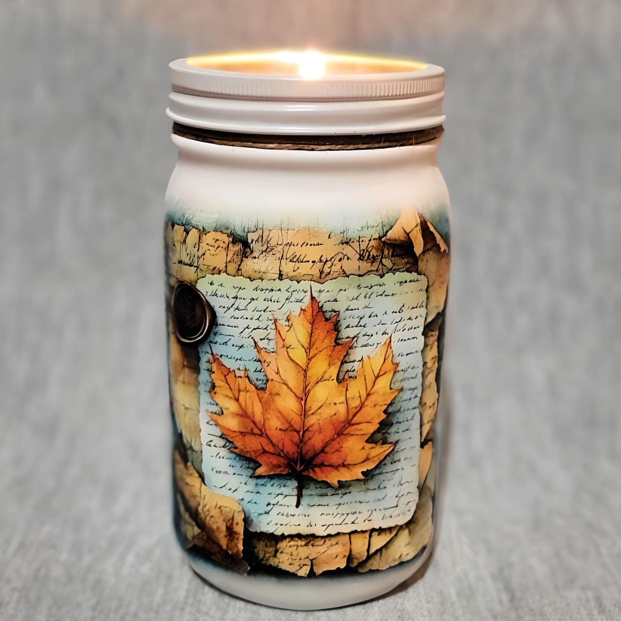 Autumn Themed Decoupaged Mason Jar ~ Optional Tissue/tealight Holder ...