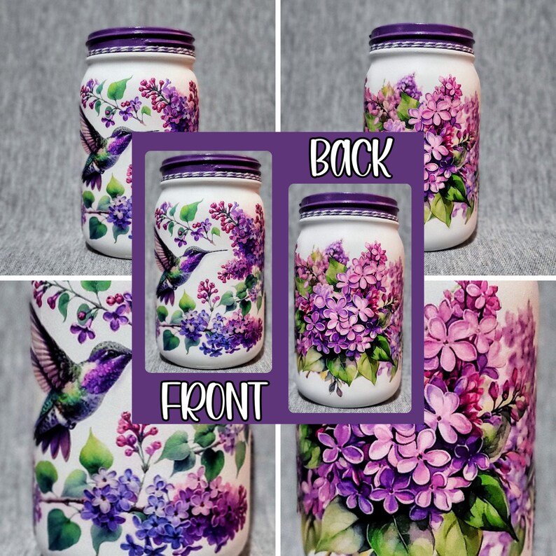 Springtime Lilacs & Hummingbird Mason Jar Hand-painted and Decoupaged ...