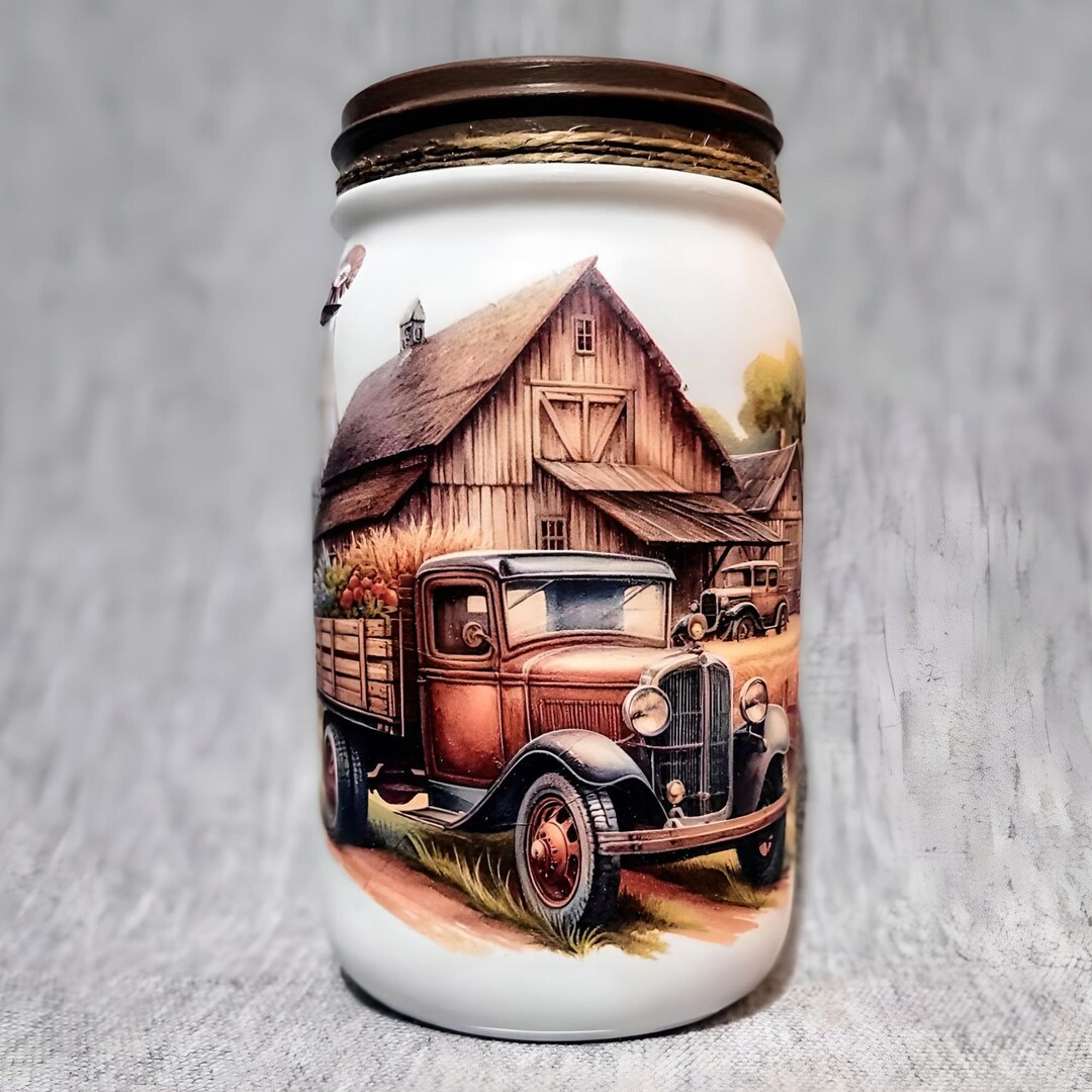 Rustic Barn Decoupaged Mason Jar ~ Centerpiece/vase. Birthday Gift ...