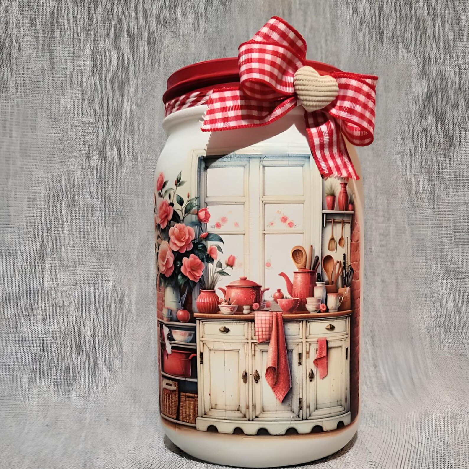 Cottagecore Kitchen Decoupaged Mason Jar ~ Multiple Kitchens to Choose ...