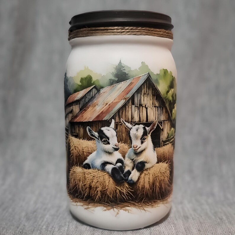 Rustic Barn & Goats Decoupaged Mason Jar ~ Housewarming Gift. Birthday ...
