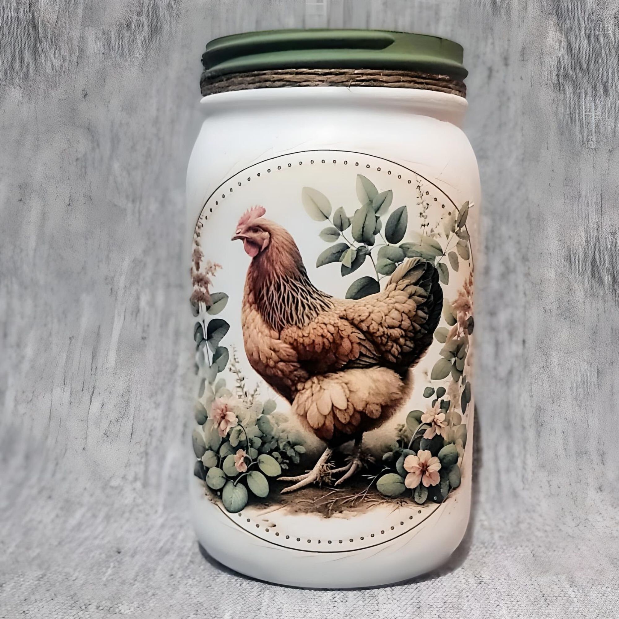 Rustic Farmhouse Decoupaged Mason Jar ~ Available in 1/2 Gallon or ...