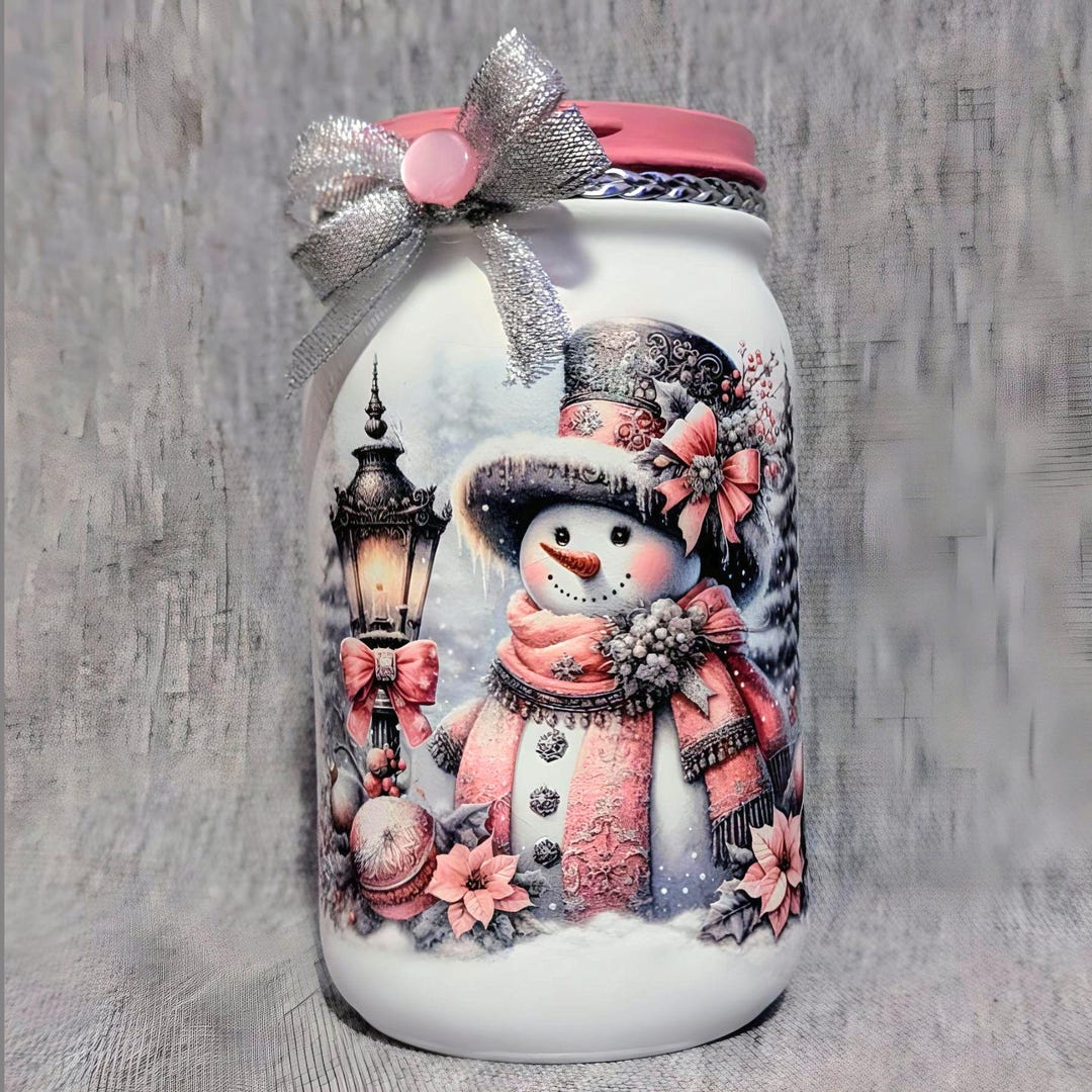Handcrafted Snowman Mason Jar: Holiday Centerpiece, Vase, Tealight ...