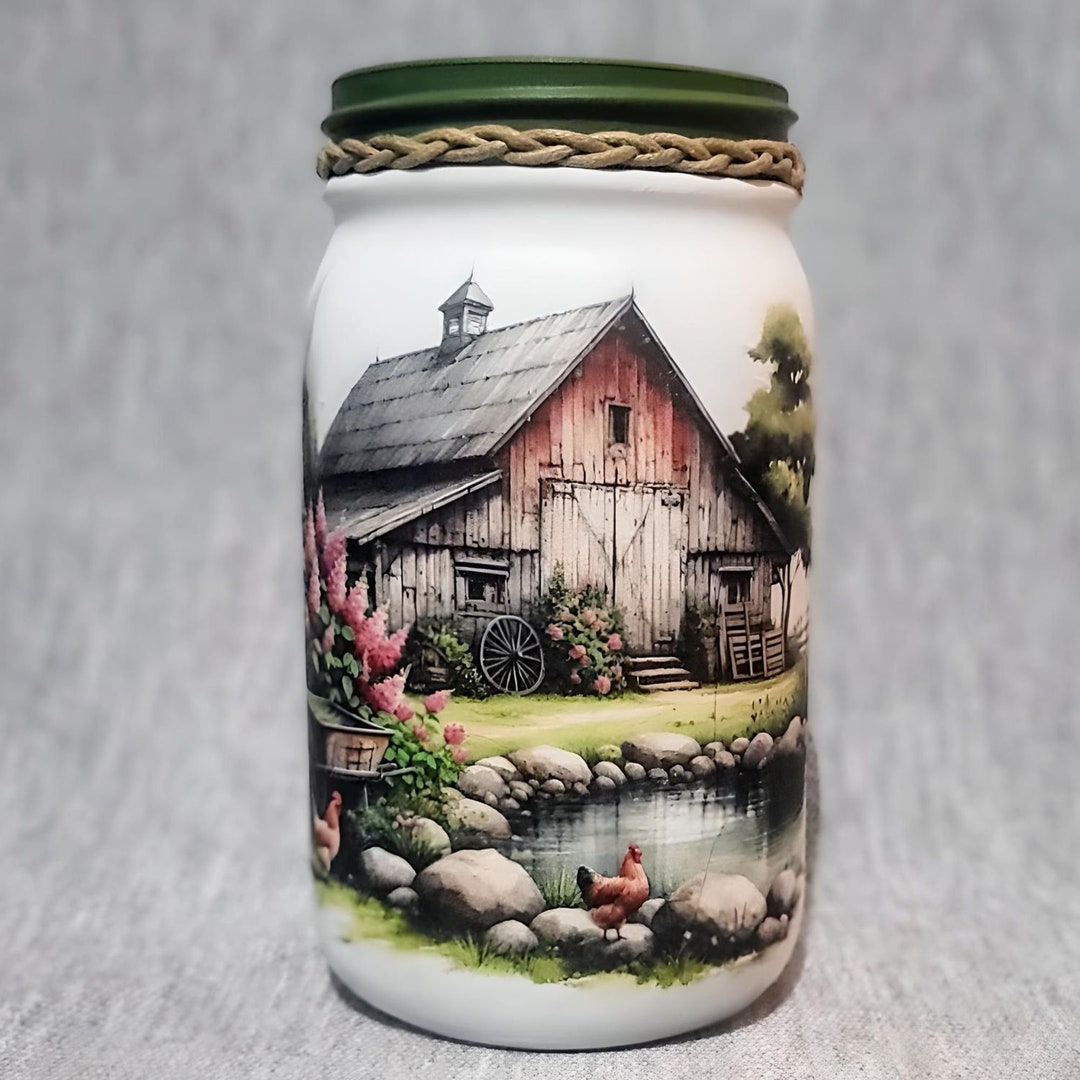 Summer on the Farm Decoupaged Mason Jar ~ Housewarming Gift. Birthday ...
