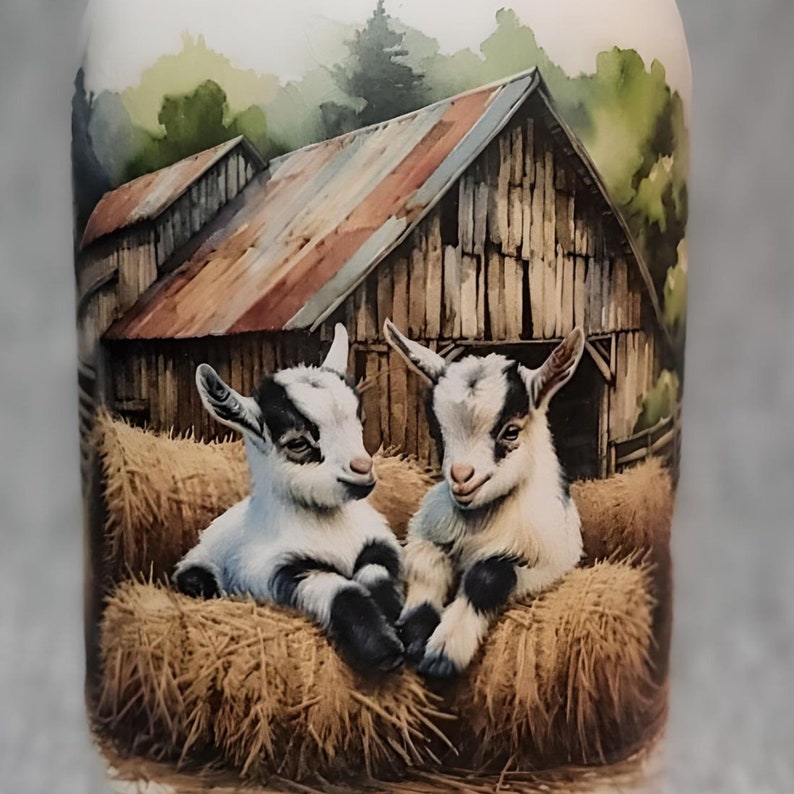 Rustic Barn & Goats Decoupaged Mason Jar Housewarming Gift. Birthday ...
