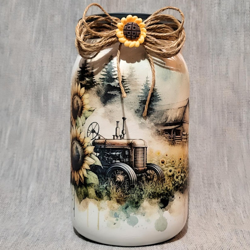 Unique Watercolor Farm Decoupaged Mason Jar Rustic Decor. Birthday Gift ...