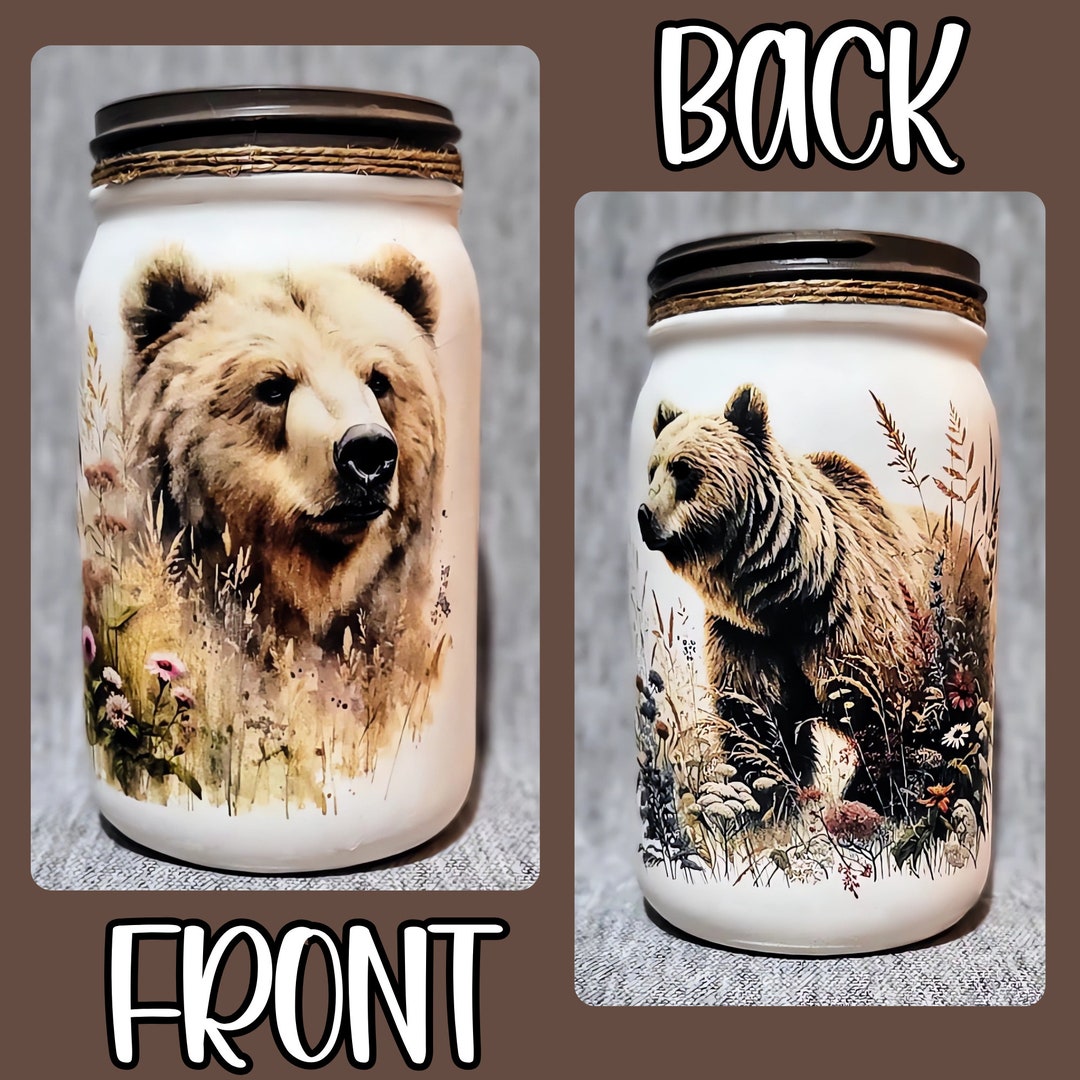Grizzly Bear Decoupaged Mason Jar Wildlife Decor. Housewarming Gift ...
