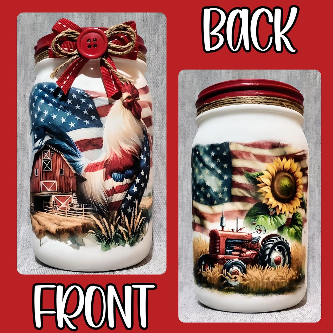 Americana Farm Decoupaged Mason Jar Housewarming Gift. Birthday Gift ...