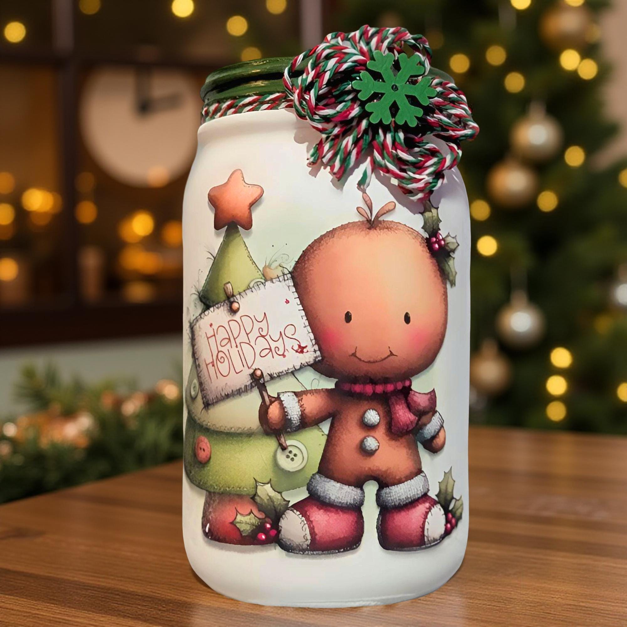 Gingerbread & Santa Decoupaged Mason Jar: Holiday Centerpiece Vase - Etsy