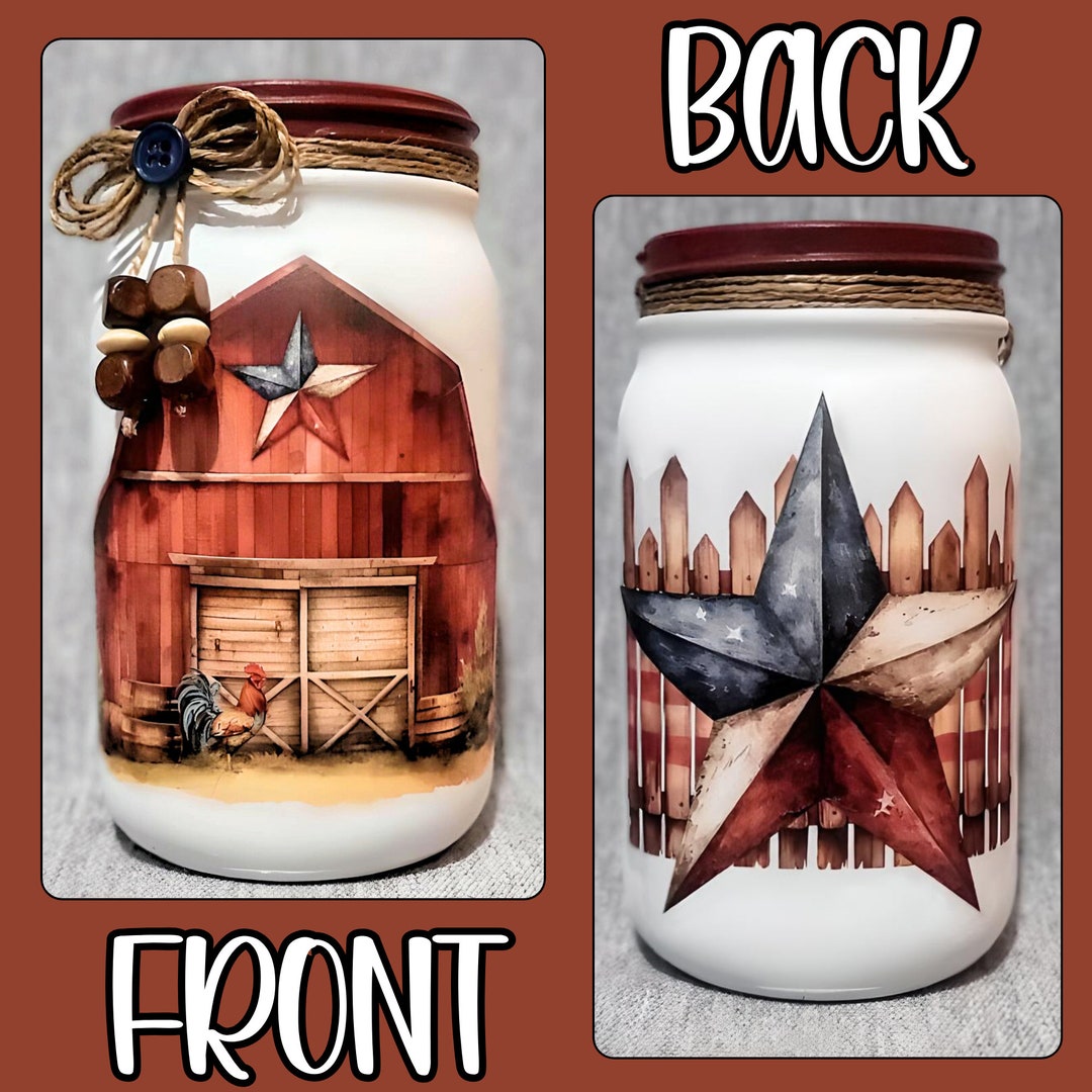 Rustic Barn & Barn Star Decoupaged Mason Jar Birthday Gift ...