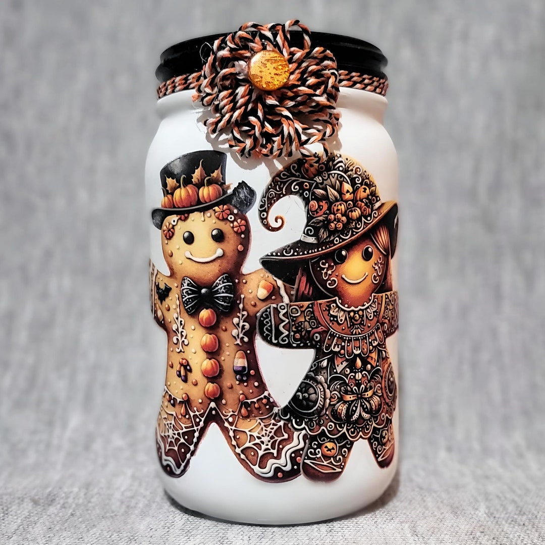 Halloween Gingerbread Mason Jar ~ Handcrafted Decoupage. Optional ...