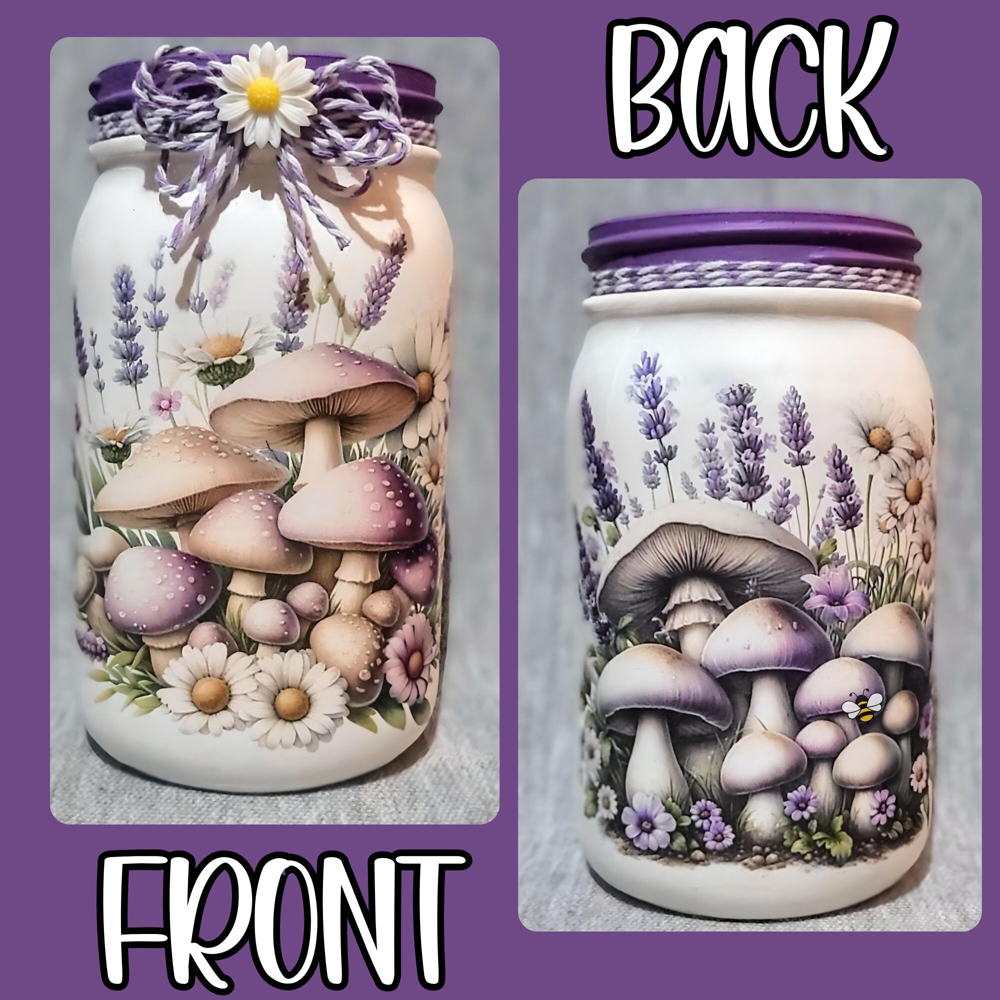 Cottagecore Mushrooms & Daisies Mason Jar Hand-painted and Decoupaged ...