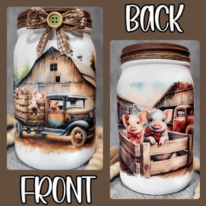 Cute Pigs in a Farm Truck Decoupaged Mason Jar ~ Housewarming Gift ...