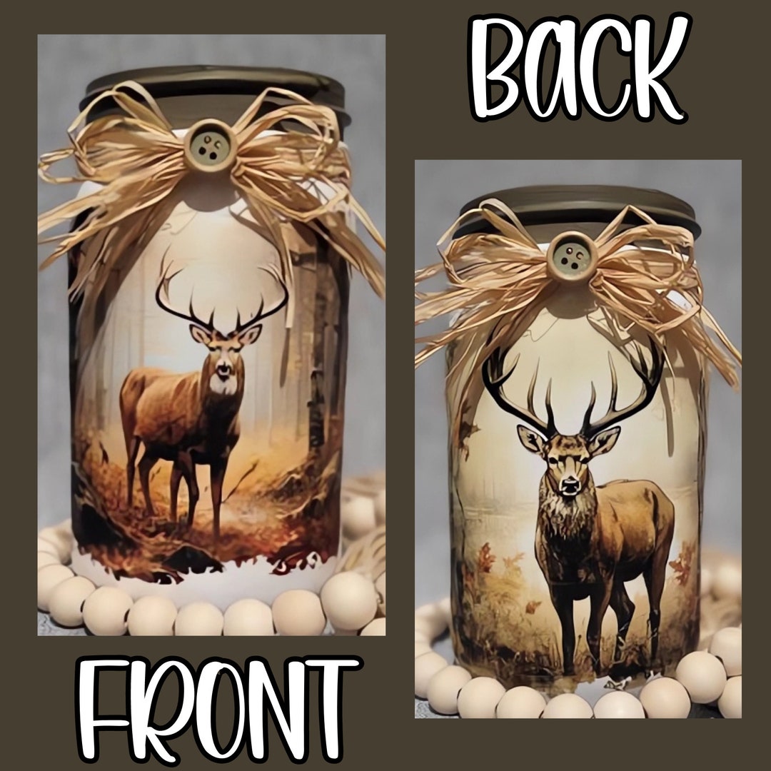 Hand-painted Deer Mason Jar With 'sliding Bow' - Etsy