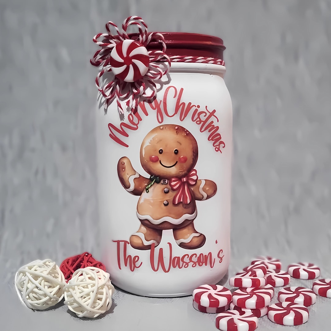Gingerbread Decoupaged Mason Jar #1 ~ Can Be Personalized. Centerpiece ...