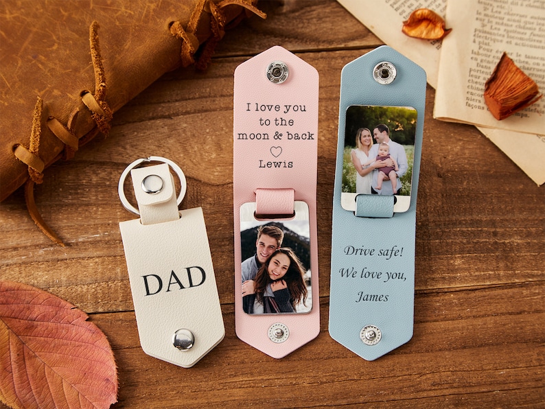 Leather Photo Keychain for Dad Personalized Keychain With Photo ...