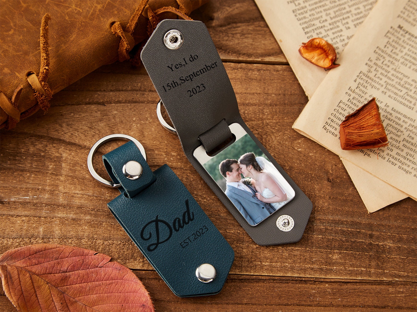 Leather Photo Keychain for Dad Personalized Keychain With Photo ...