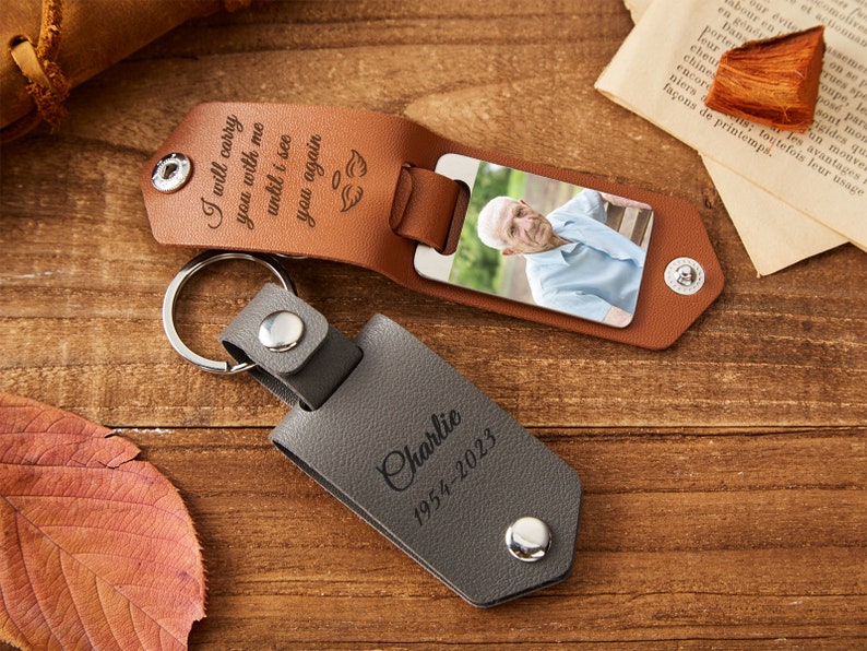 Leather Photo Keychain for Dad Personalized Keychain With Photo ...