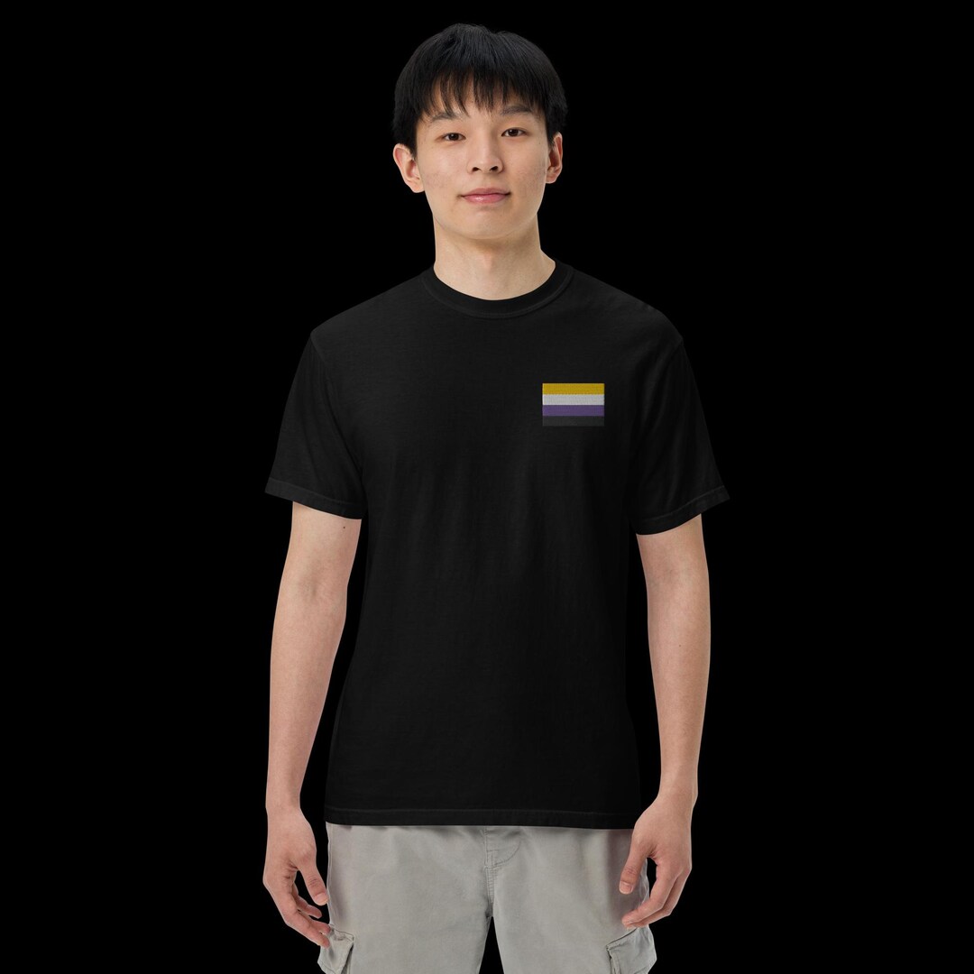 Non-binary Pride Flag Embroidered Garment-dyed Heavyweight T-shirt - Etsy