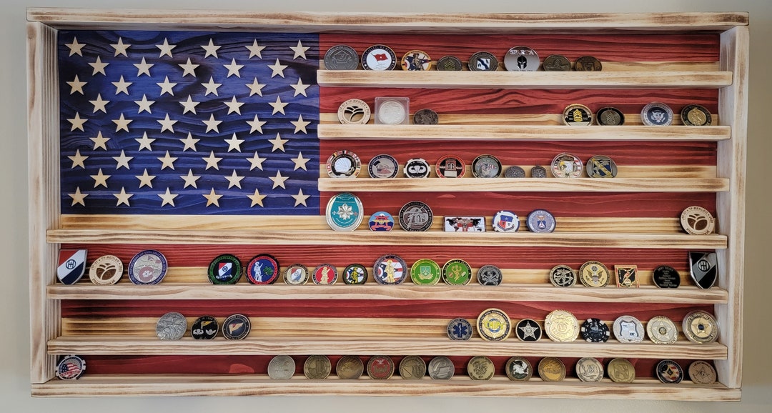 Wooden Flag, American Challenge Coin Flag, Military Service, Flag Gifts ...