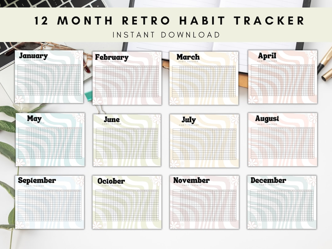 Instant Download 12 Month Habit Tracker | Habit Tracker Year | Savings ...