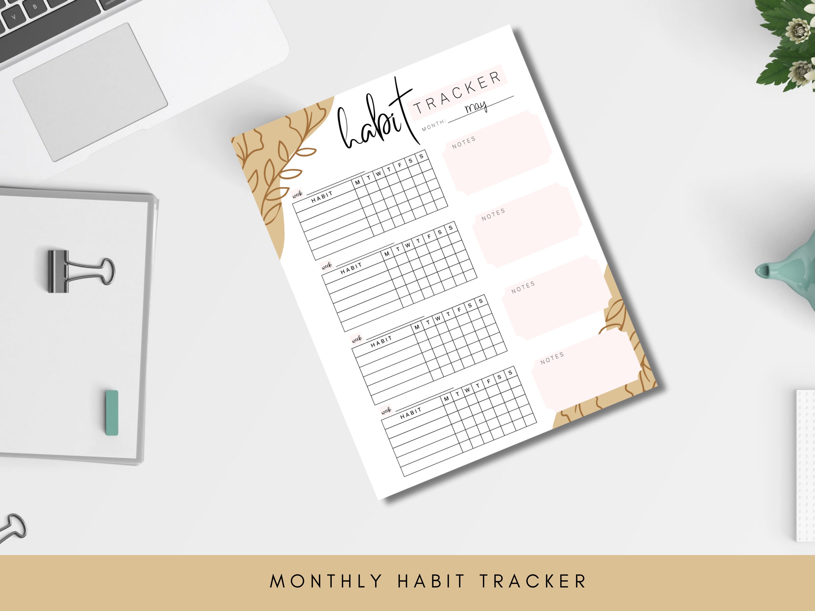 Boho Habit Tracker, Printable Monthly Habit Tracker, Habit Tracker Year ...