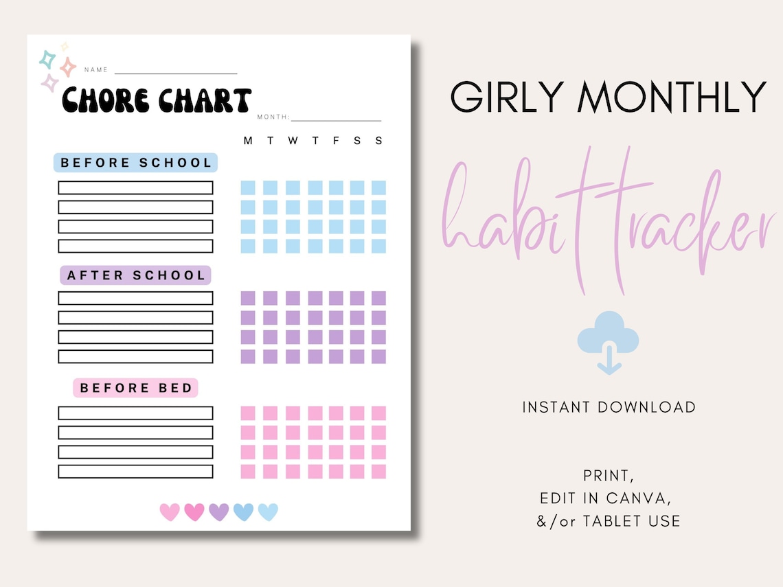 Habit Tracker, Printable Before & After Kids Chore Checklist, Habit ...