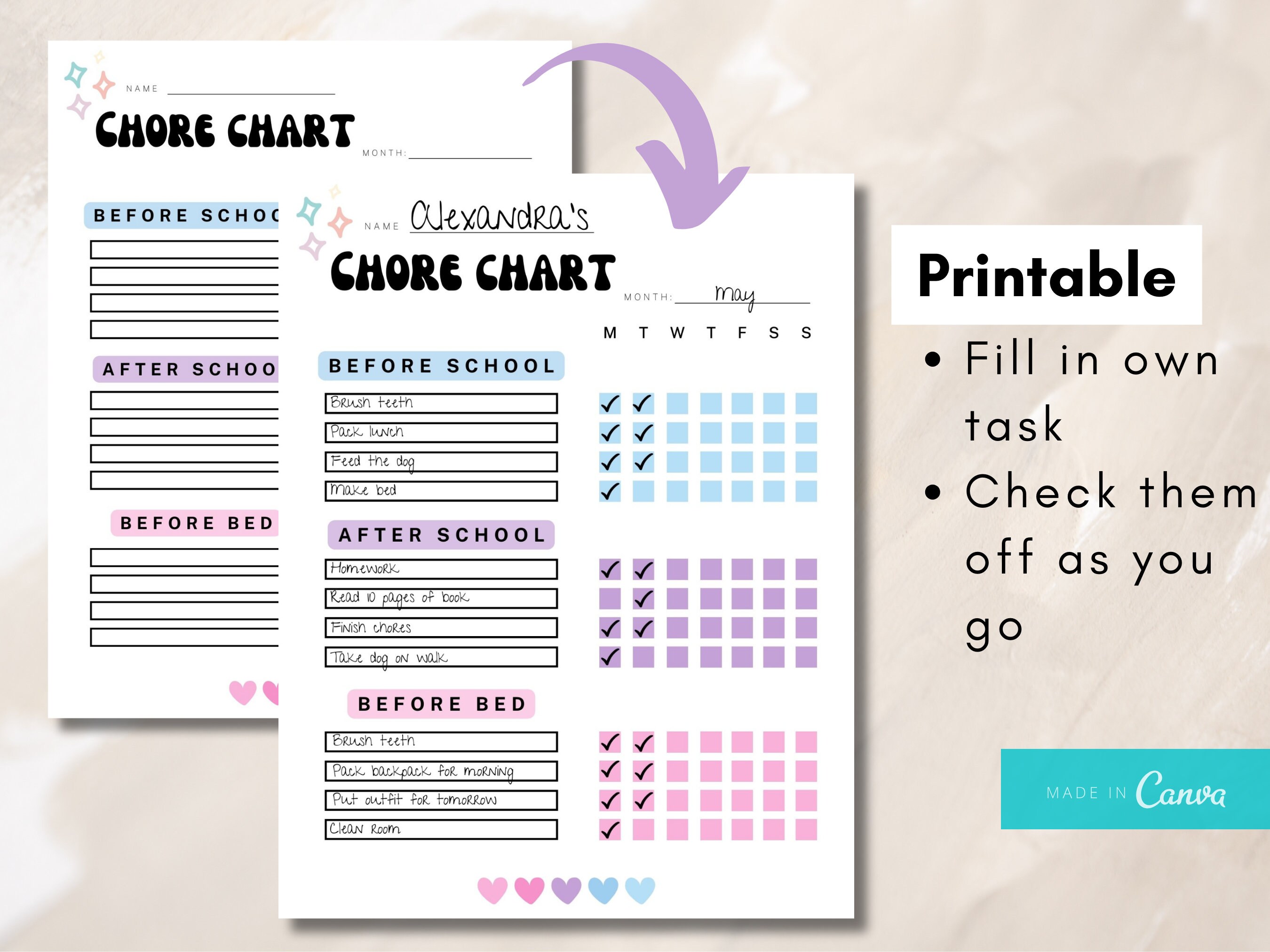 Habit Tracker, Printable Before & After Kids Chore Checklist, Habit ...