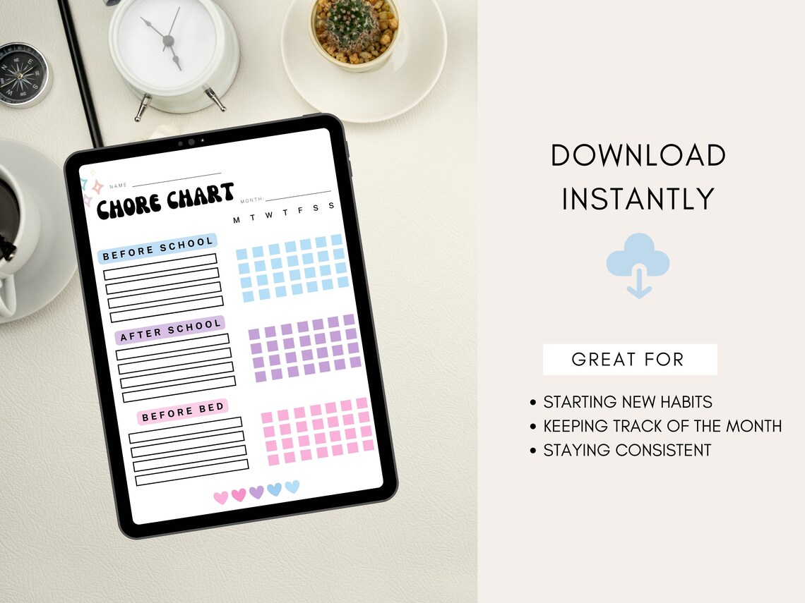 Habit Tracker, Printable Before & After Kids Chore Checklist, Habit ...