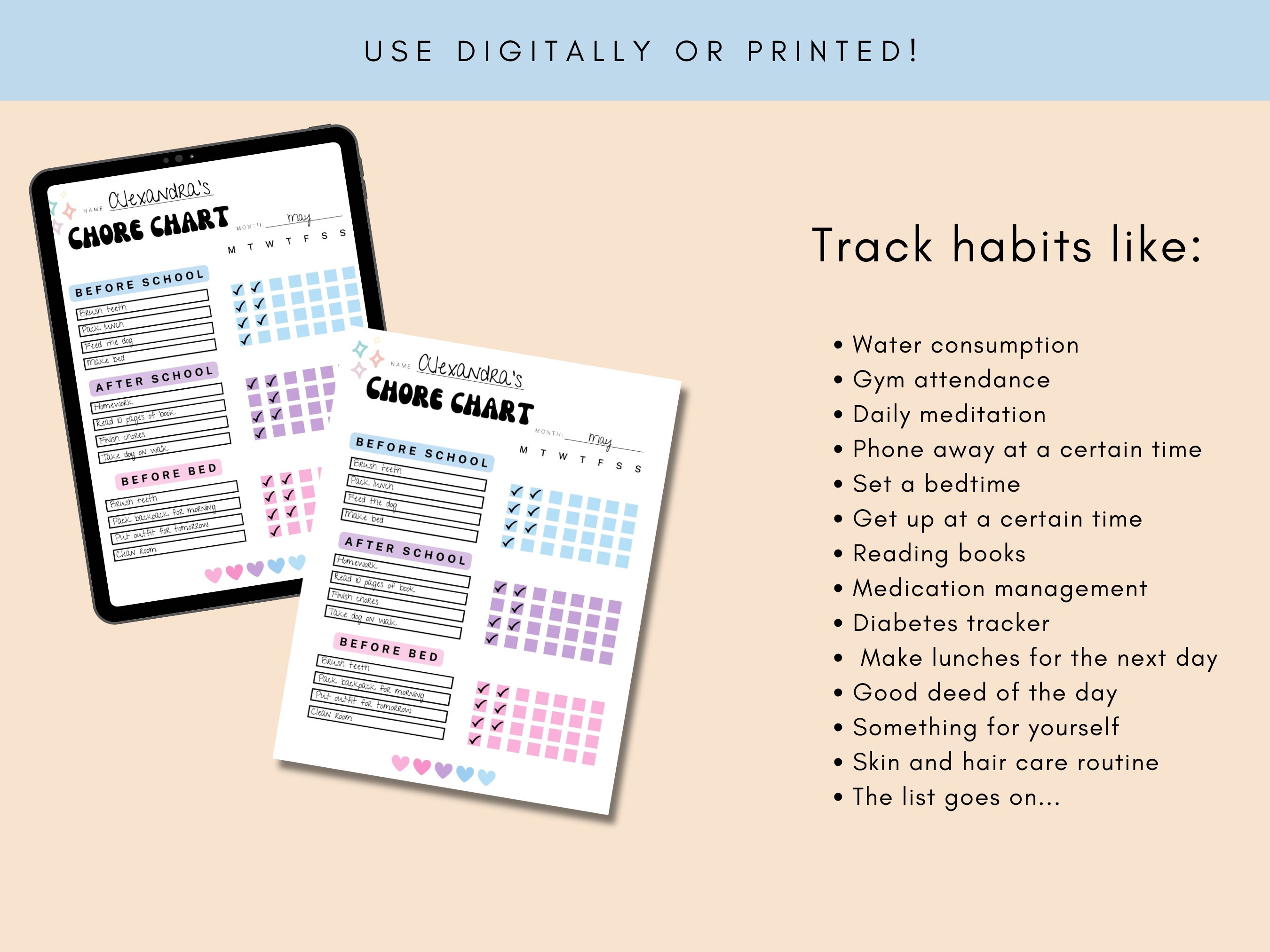 Habit Tracker, Printable Before & After Kids Chore Checklist, Habit ...