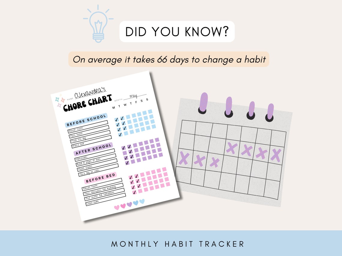 Habit Tracker, Printable Before & After Kids Chore Checklist, Habit ...