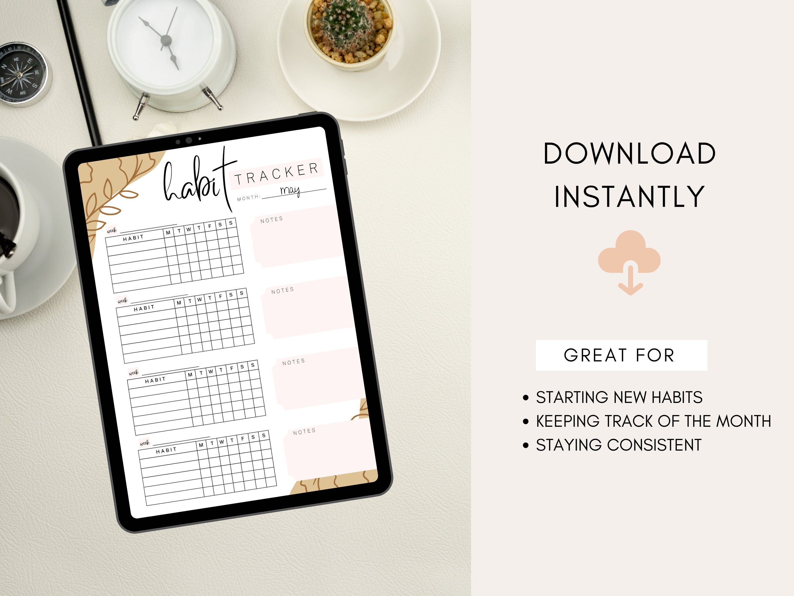 Boho Habit Tracker, Printable Monthly Habit Tracker, Habit Tracker Year ...