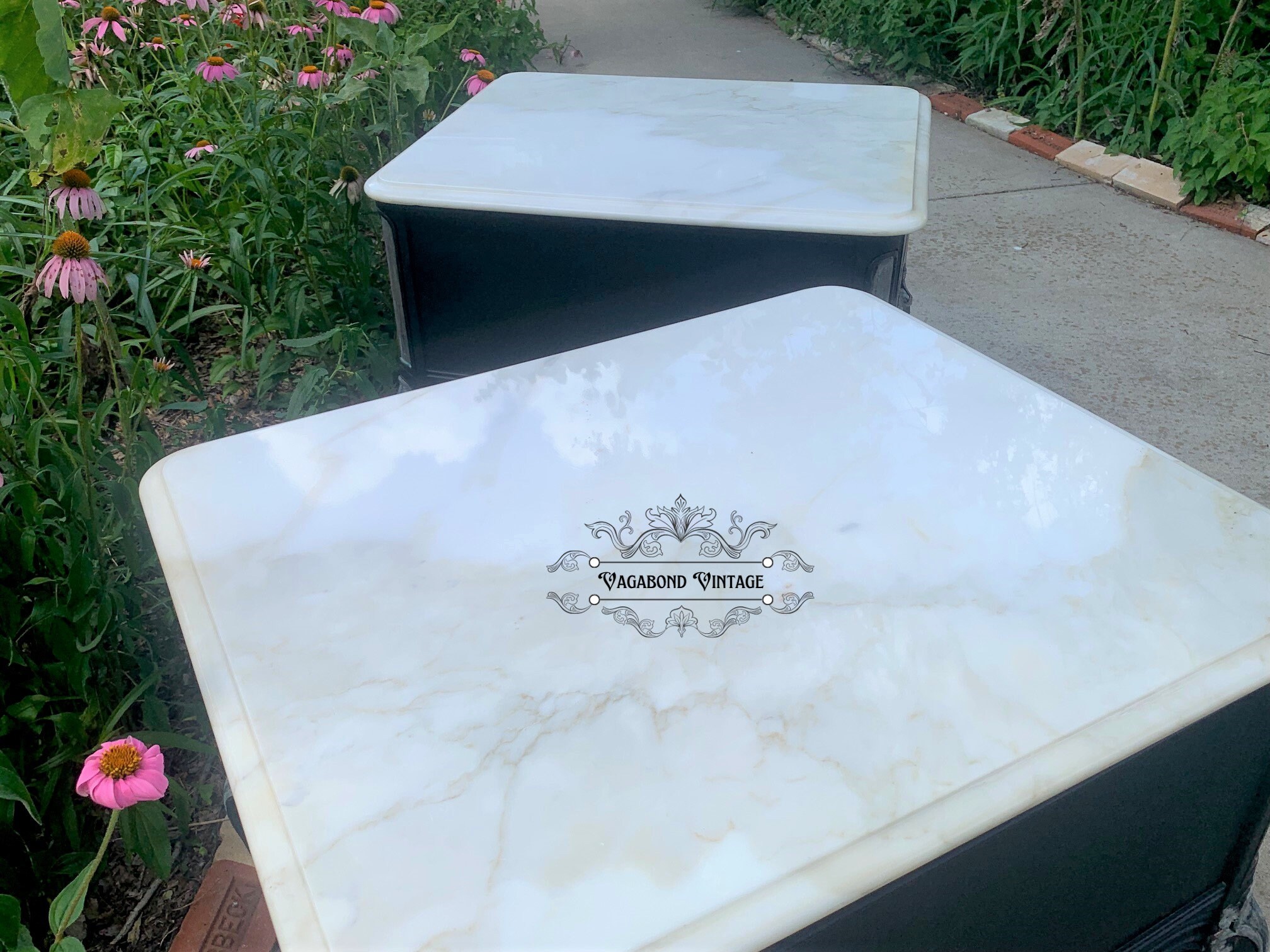 Vintage Black End Tables W/marble Tops - Shipping NOT Included Message ...