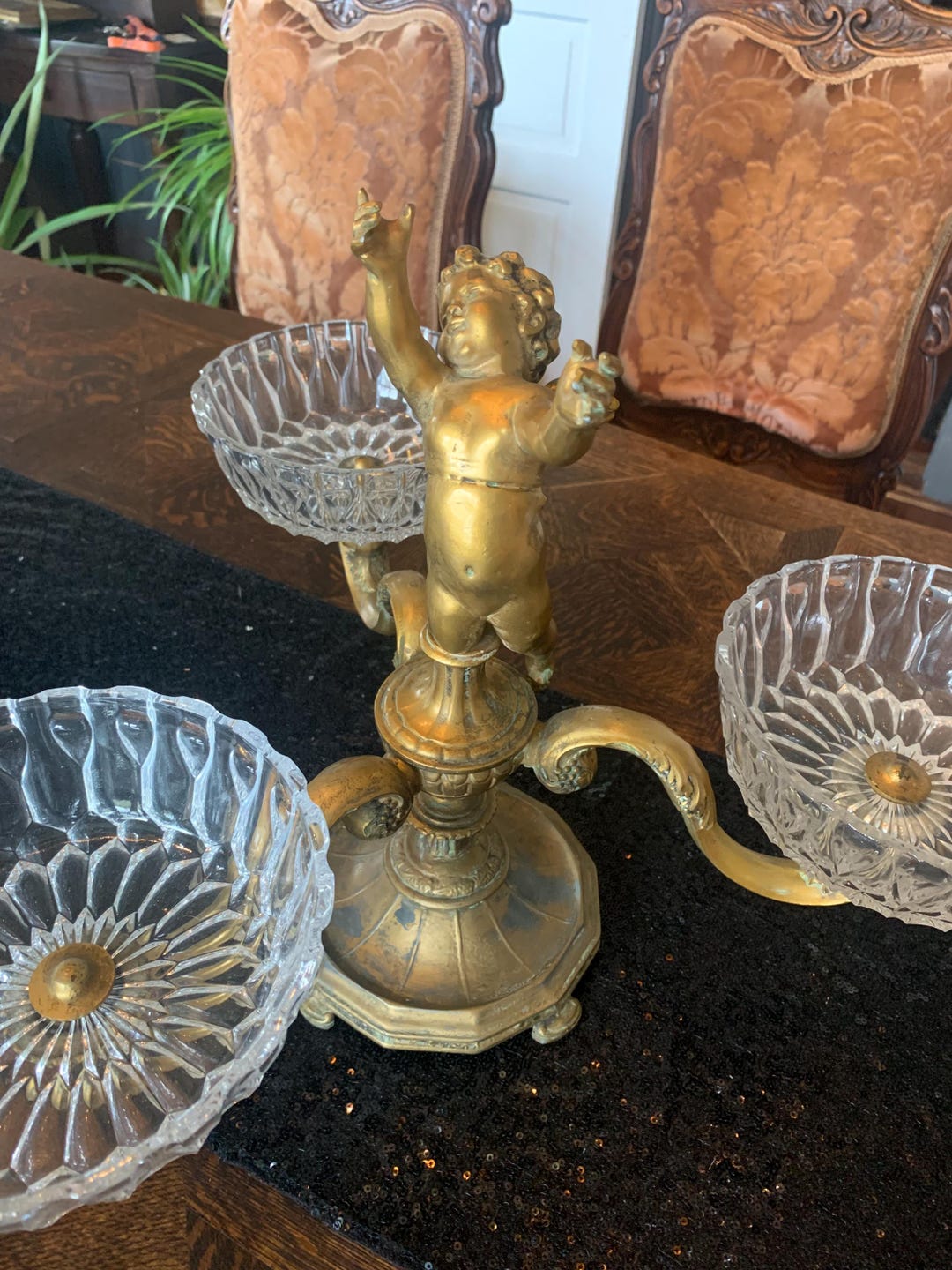 Antique Belgian Gilt-style Cherub Compote Server With Crystal Bowls ...