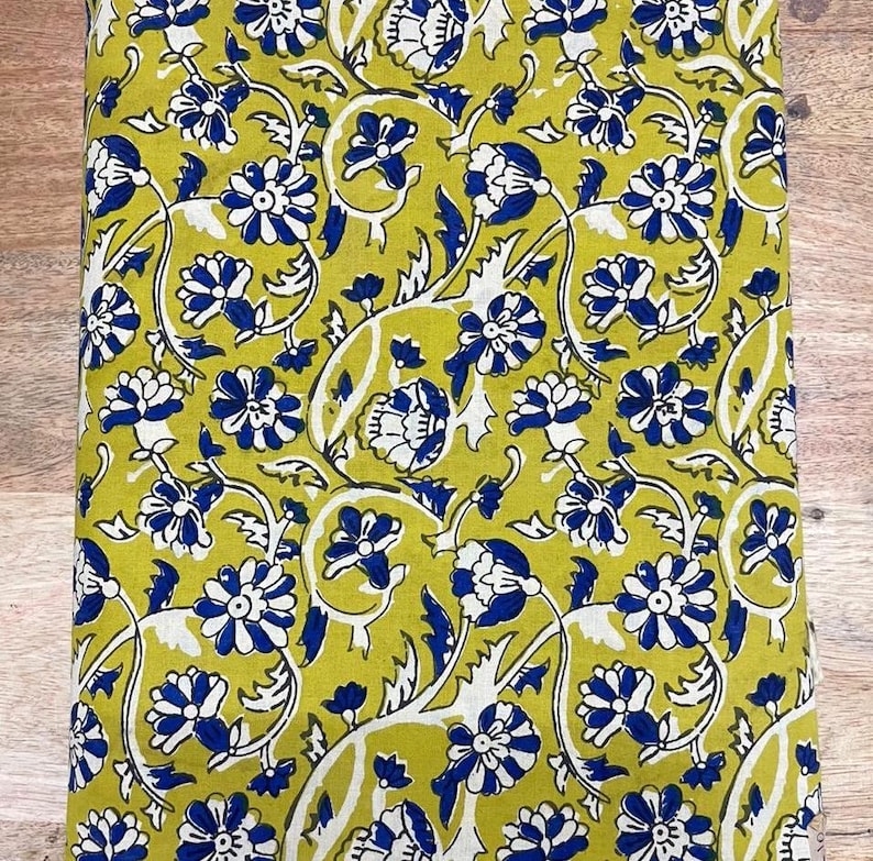 Floral Block Print Cotton Fabric by Yard, Indian Bagru Textile ...