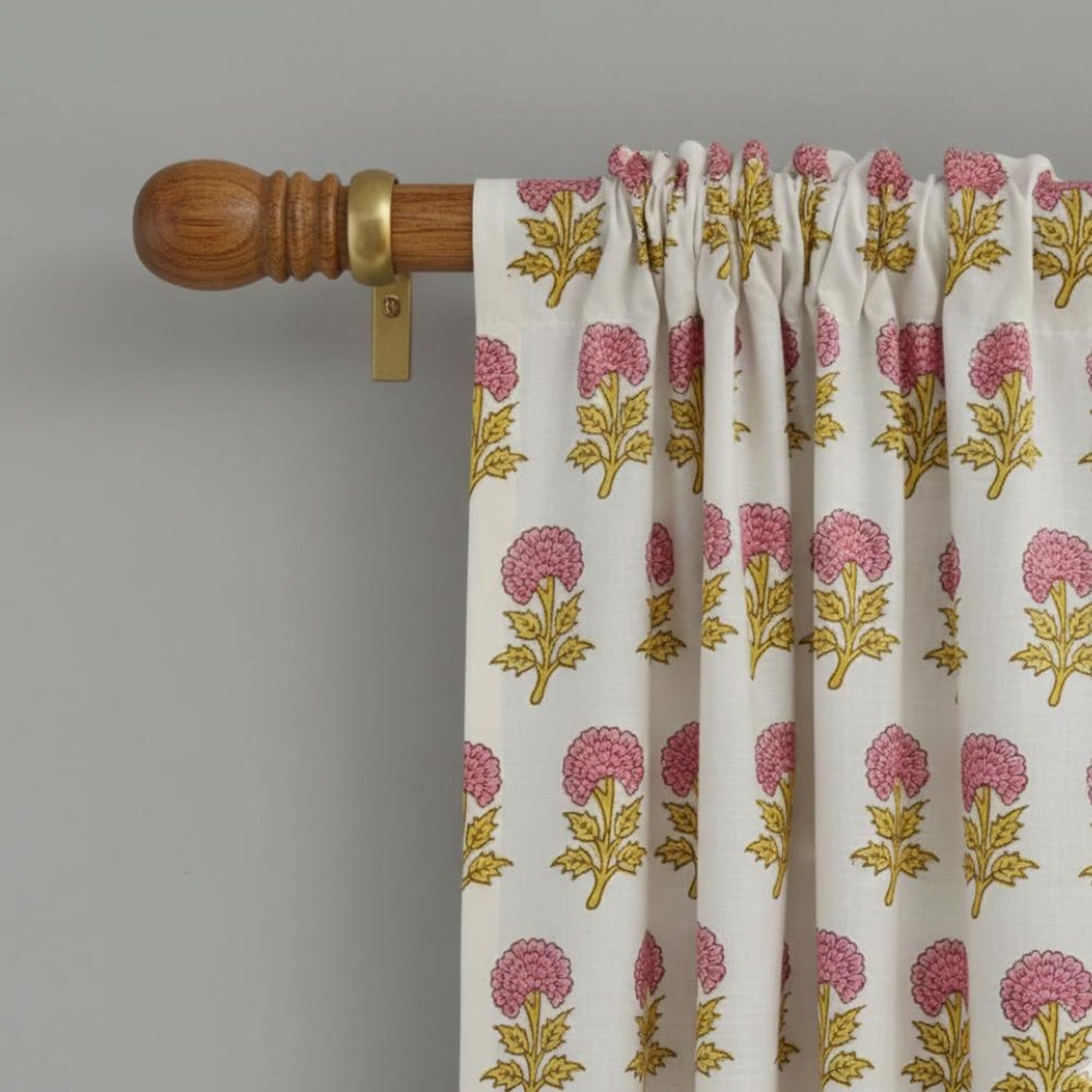 Pink Floral Block Print Cotton Curtains – Boho Rod Pocket Window Drapes ...