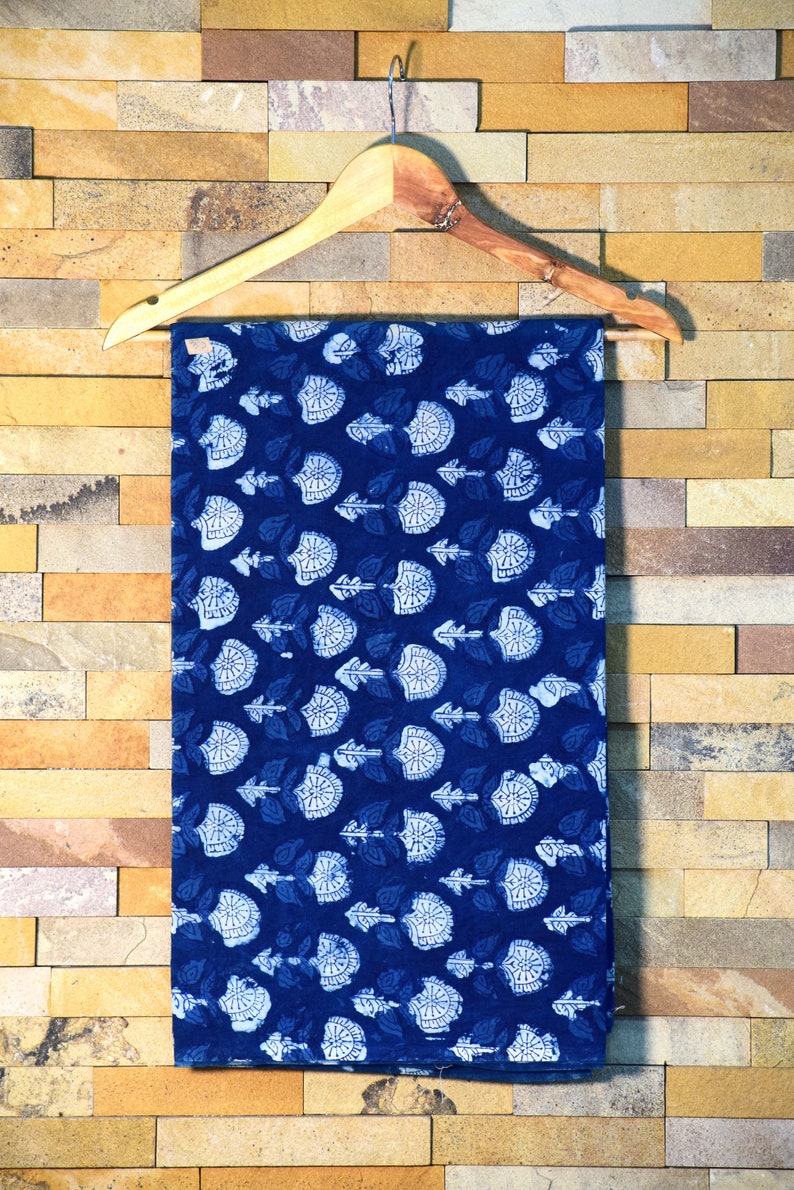 Hand-dyed Natural Indigo Fabric Soft 100% Pure Cotton With Block Print ...