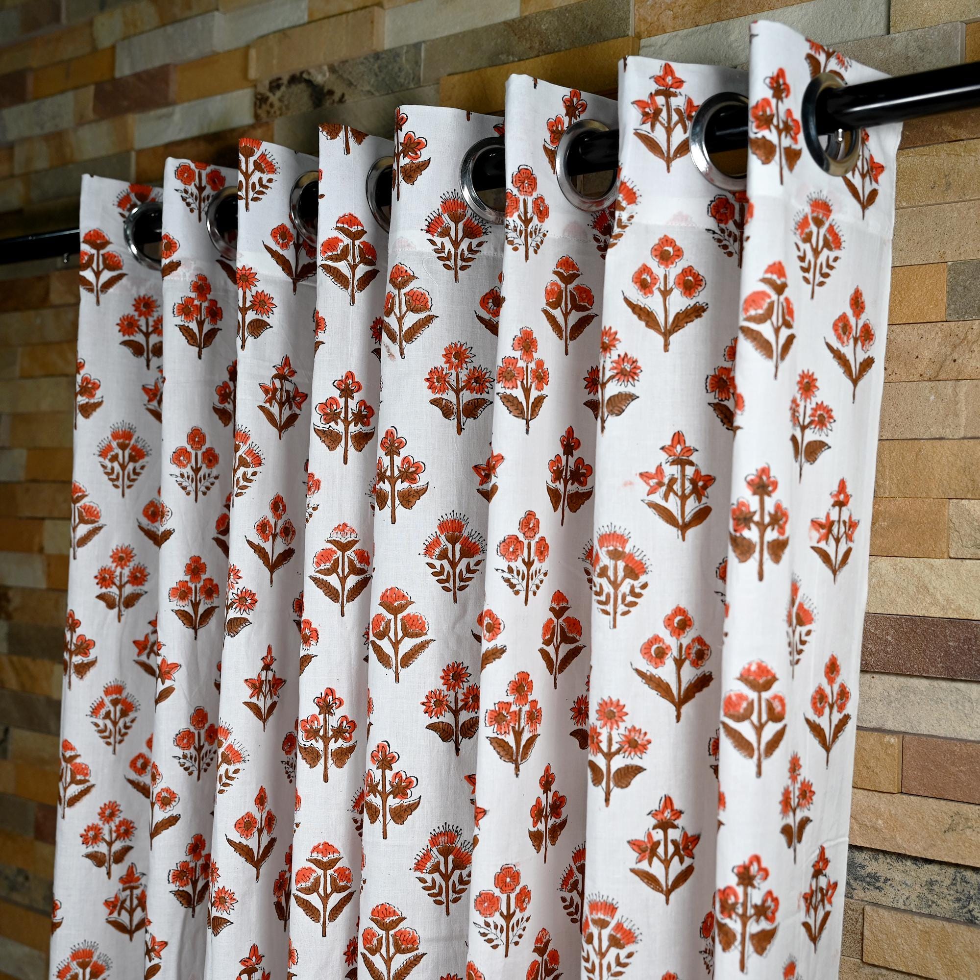 Grommets Cotton Hand Block Print Curtains 2 Panel, Custom Size Curtain ...