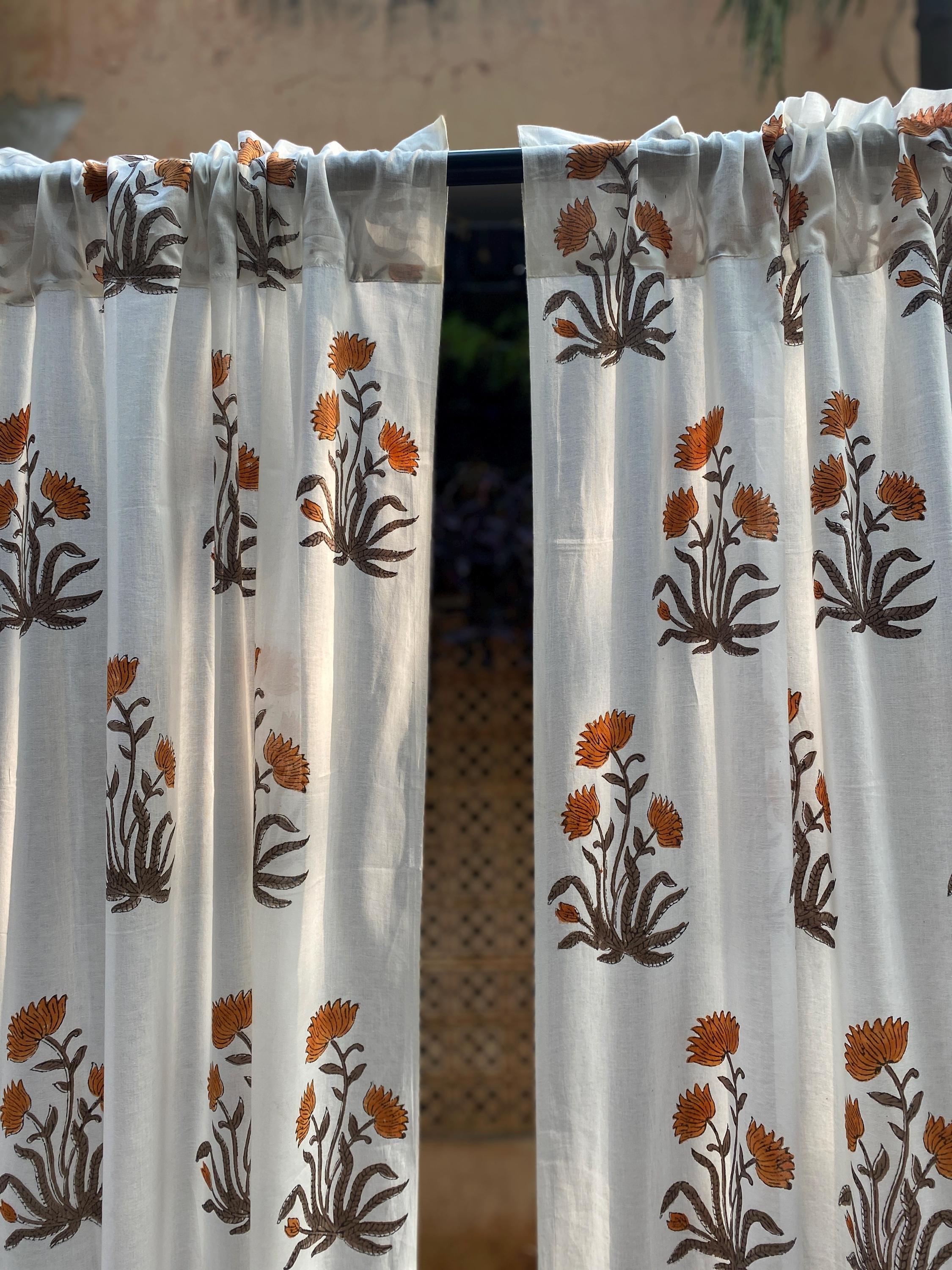 Boho Printed Curtains Hand Block Print Cotton Curtain Panel, Mughal ...
