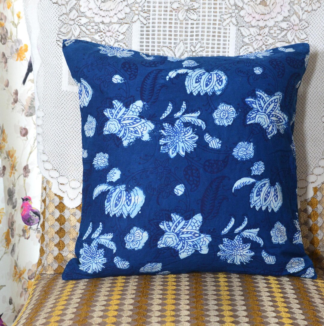 Blue Indigo Pillowcase, Block Print Cushion Cover, Indian Cushion Cover ...