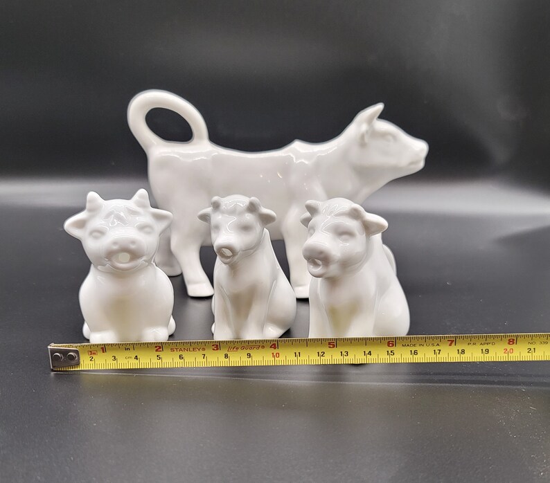 Set of 4 Cow Cream Pitchers, 1 Big Cow and 3 Small Cows, White ...